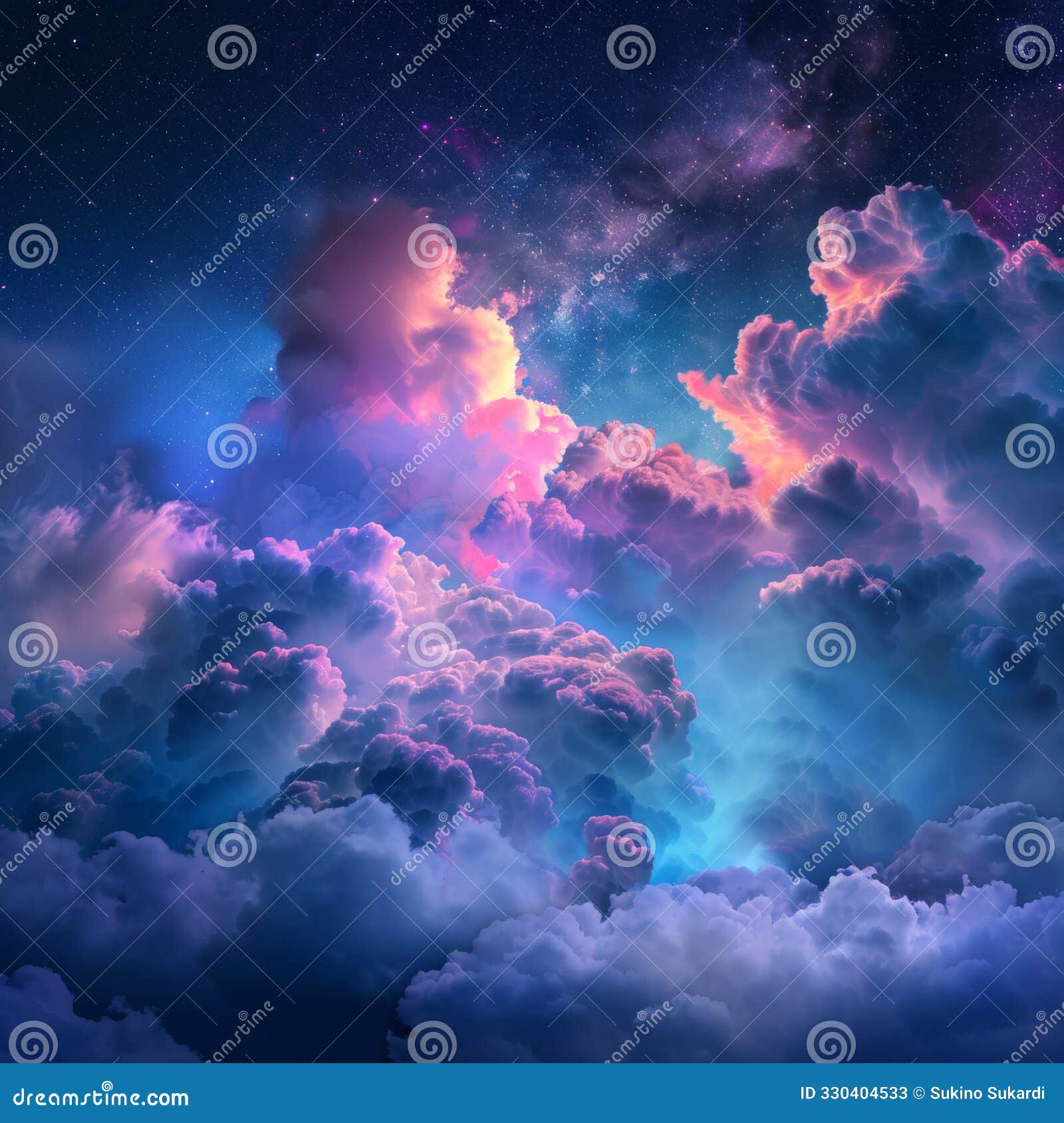 Pink and Blue Clouds with Starry Night Sky Stock Illustration ...