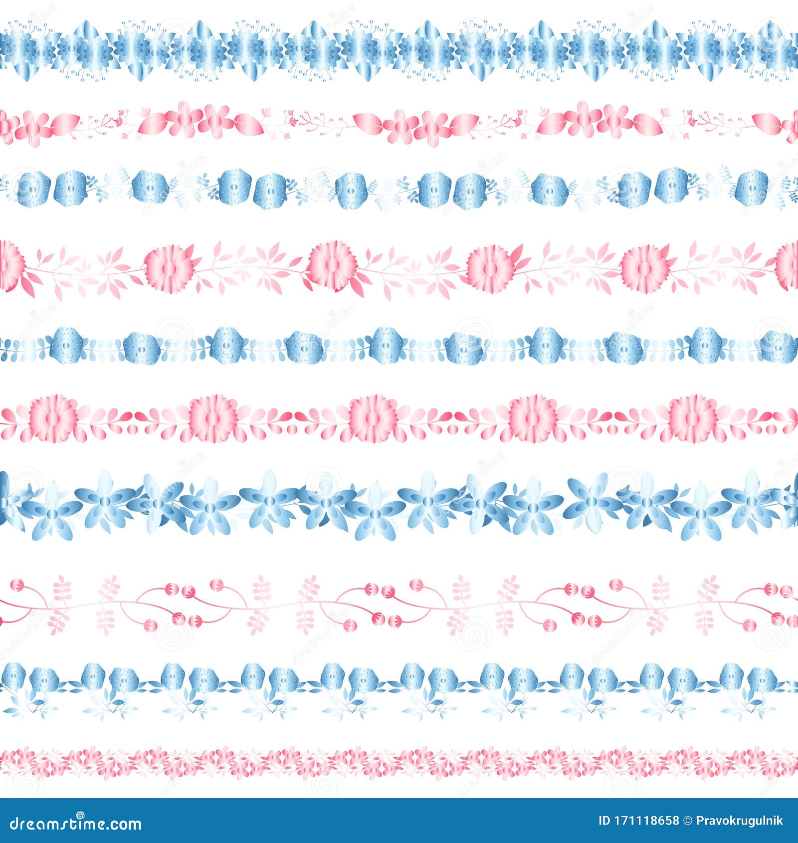 Pink and Blue Elegant Vector Floral Borders Stock Vector - Illustration ...