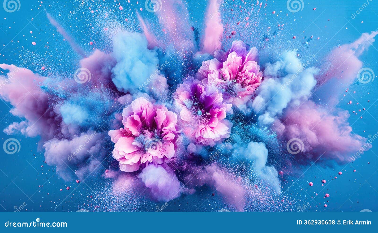 Pink, Blue Flower Explosion; Vibrant Background, Design Stock Photo ...