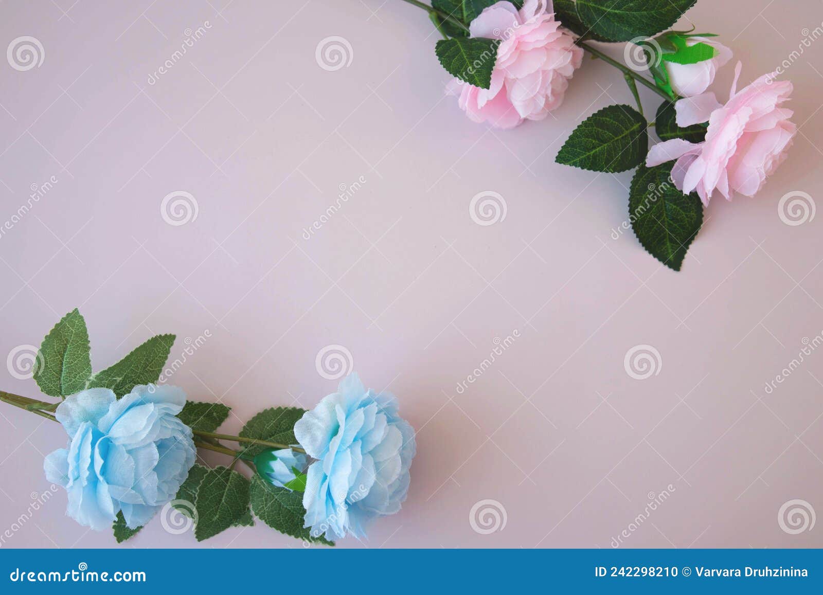 Pink and Blue Flowers on a Pink Background Frame Stock Photo - Image of ...
