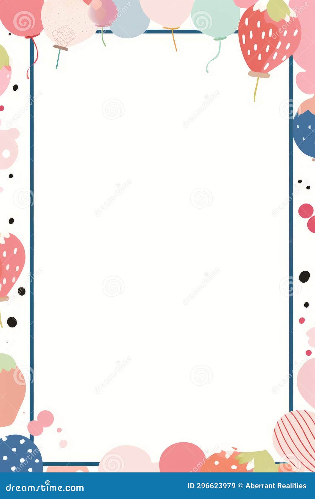 A Pink and Blue Frame with Balloons and Polka Dots Stock Illustration ...