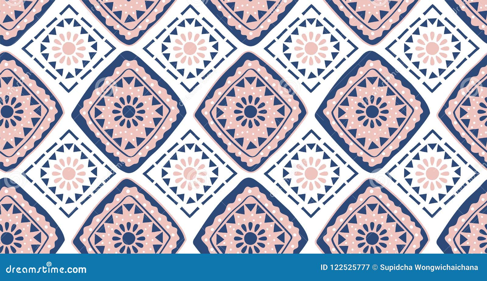 Pink Blue Geometric Seamless Pattern in African Style with Square ...