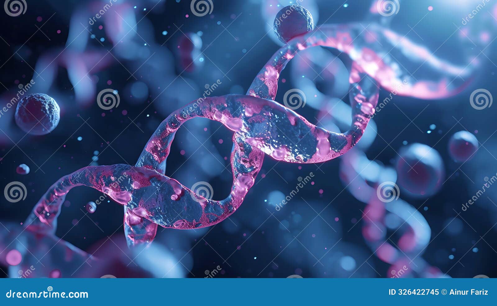 Pink and Blue Glowing Double Helix Structure of DNA Surrounded by Cells ...