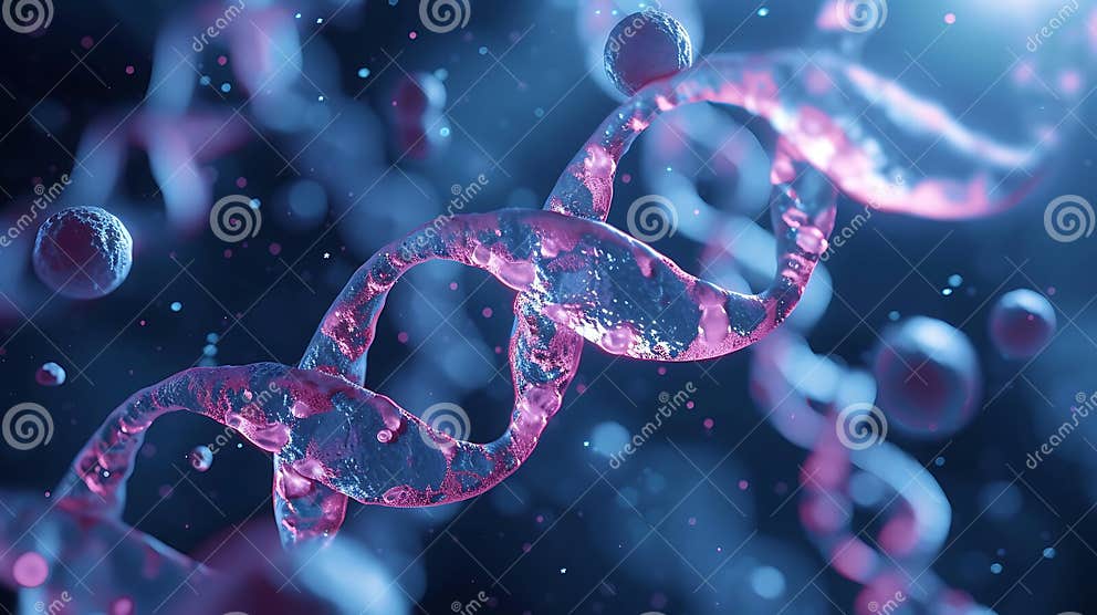 Pink and Blue Glowing Double Helix Structure of DNA Surrounded by Cells ...