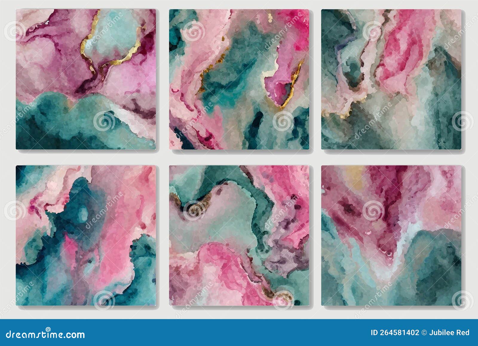 Gold, Blue and Pink Waves Abstract Background Set. Fluid Splash, Swirl ...