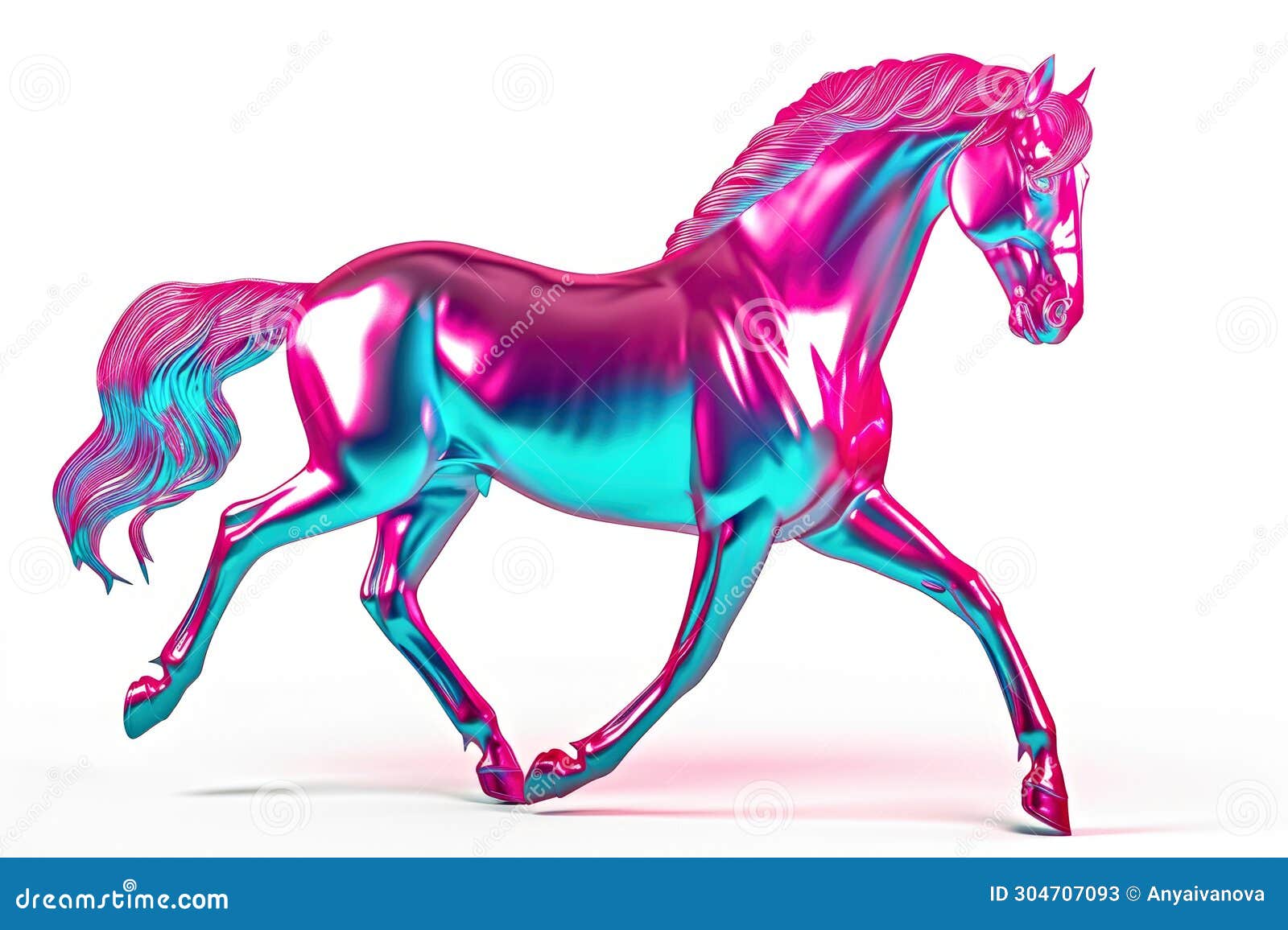 A Pink and Blue Horse Running on a White Surface Stock Image - Image of ...