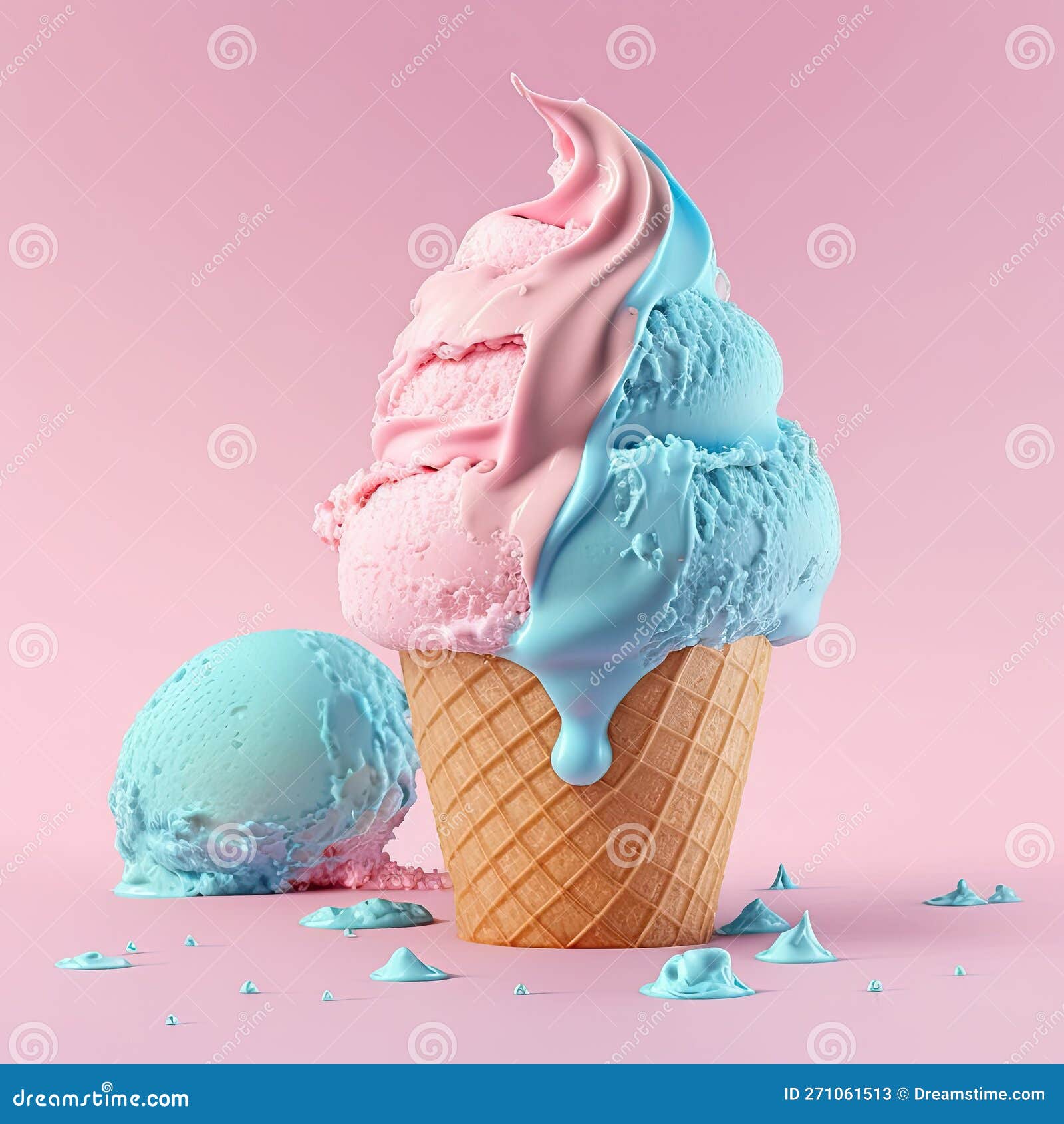 Pink and Blue Ice Cream. Illustration Generative AI Stock Illustration ...