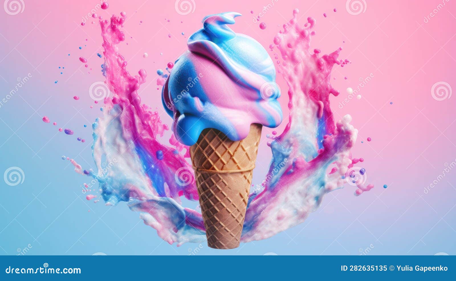 Pink and Blue Ice Cream. Illustration AI Generative Stock Illustration ...