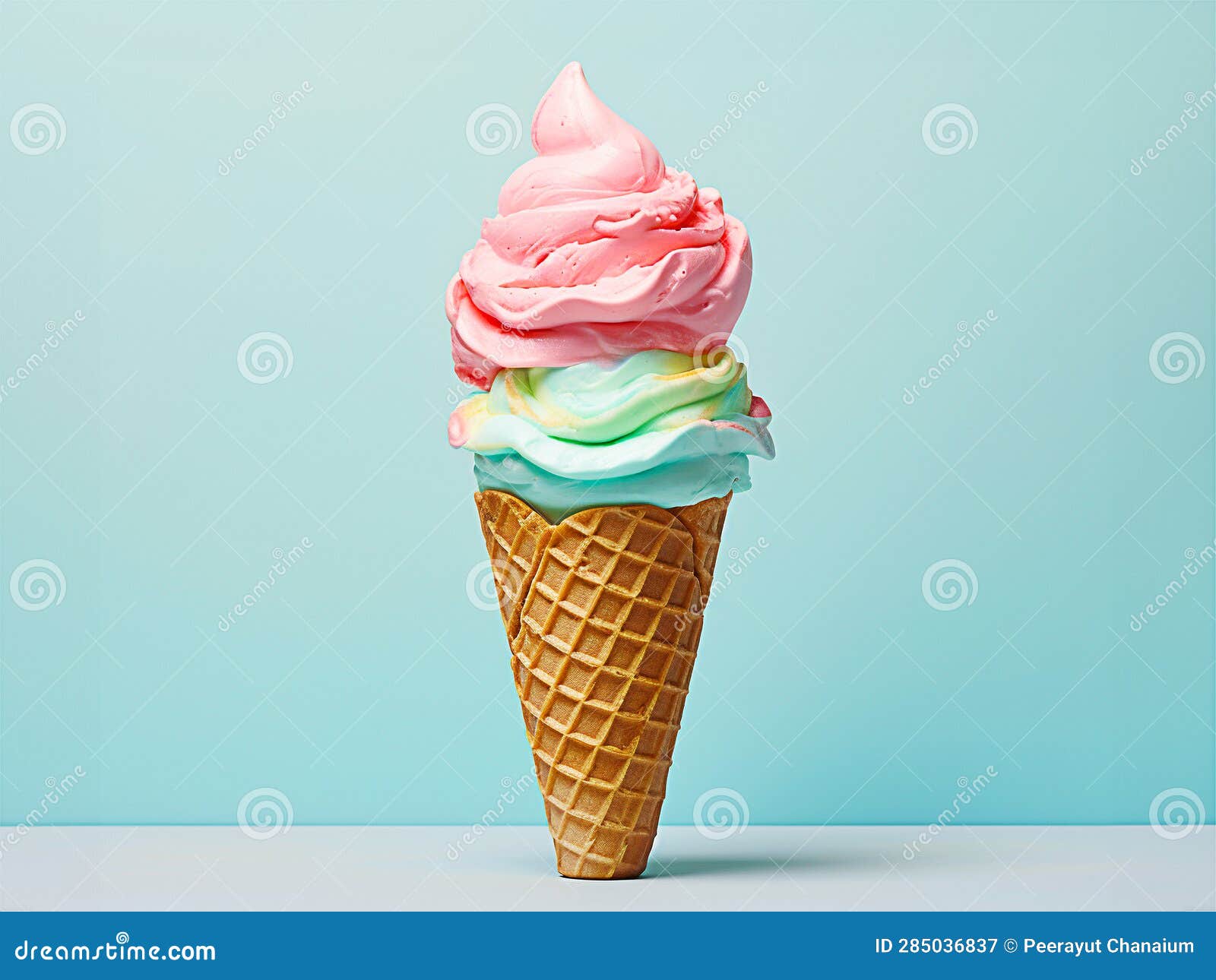 Pink and Blue Icecream Cone with Light Blue Background Stock ...