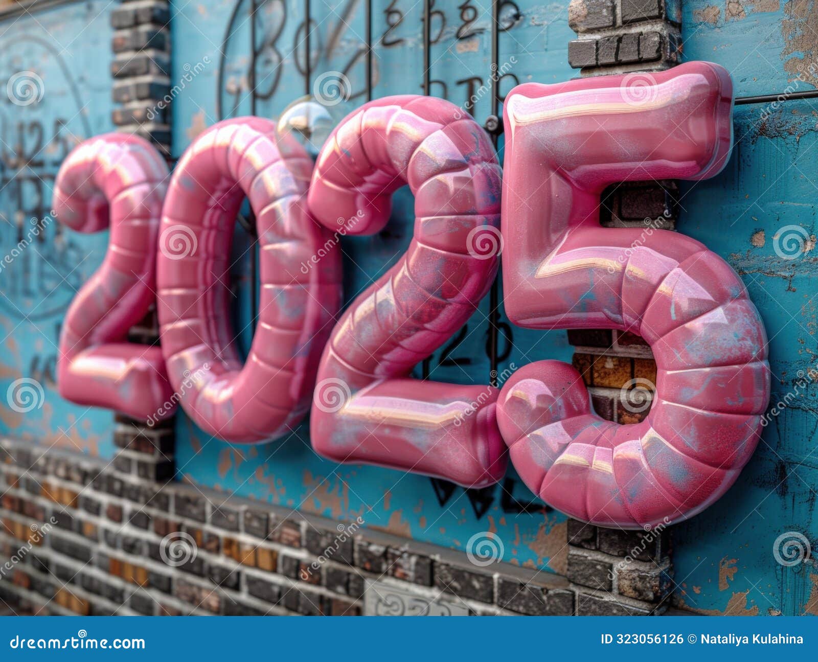 Pink and Blue Inflatable Numbers 2025 on a Festive Background Stock ...