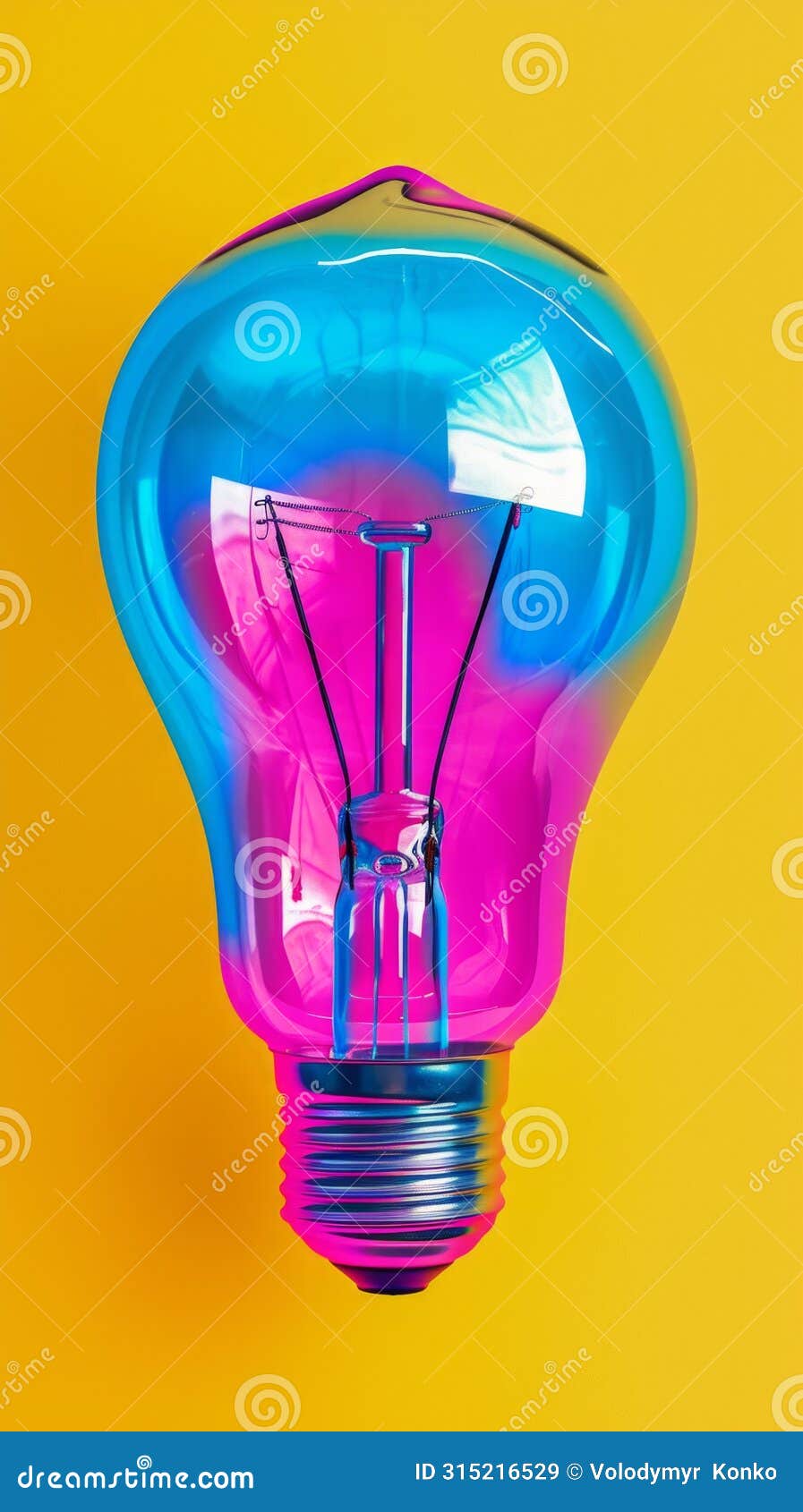 Pink and Blue Light Bulb on Yellow Background, Illuminating Colors ...