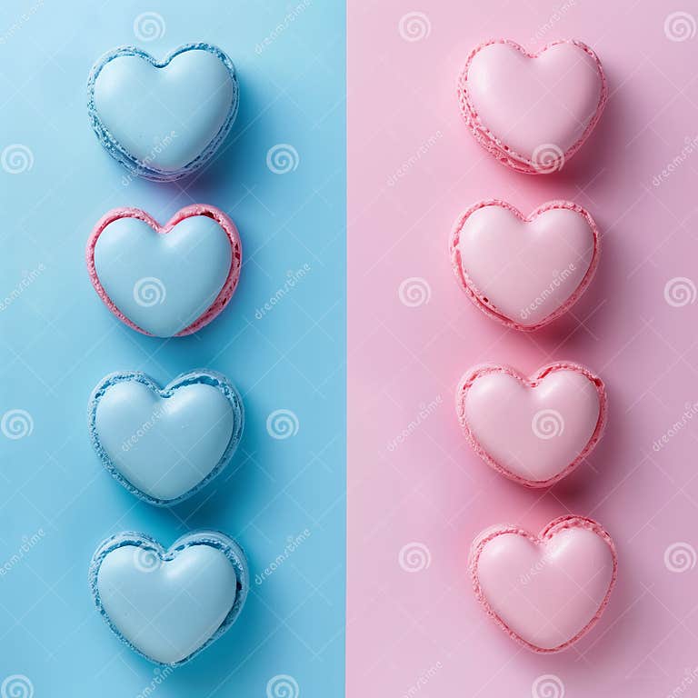 Pink and Blue Macarons on a Pink and Blue Background. Square Format ...