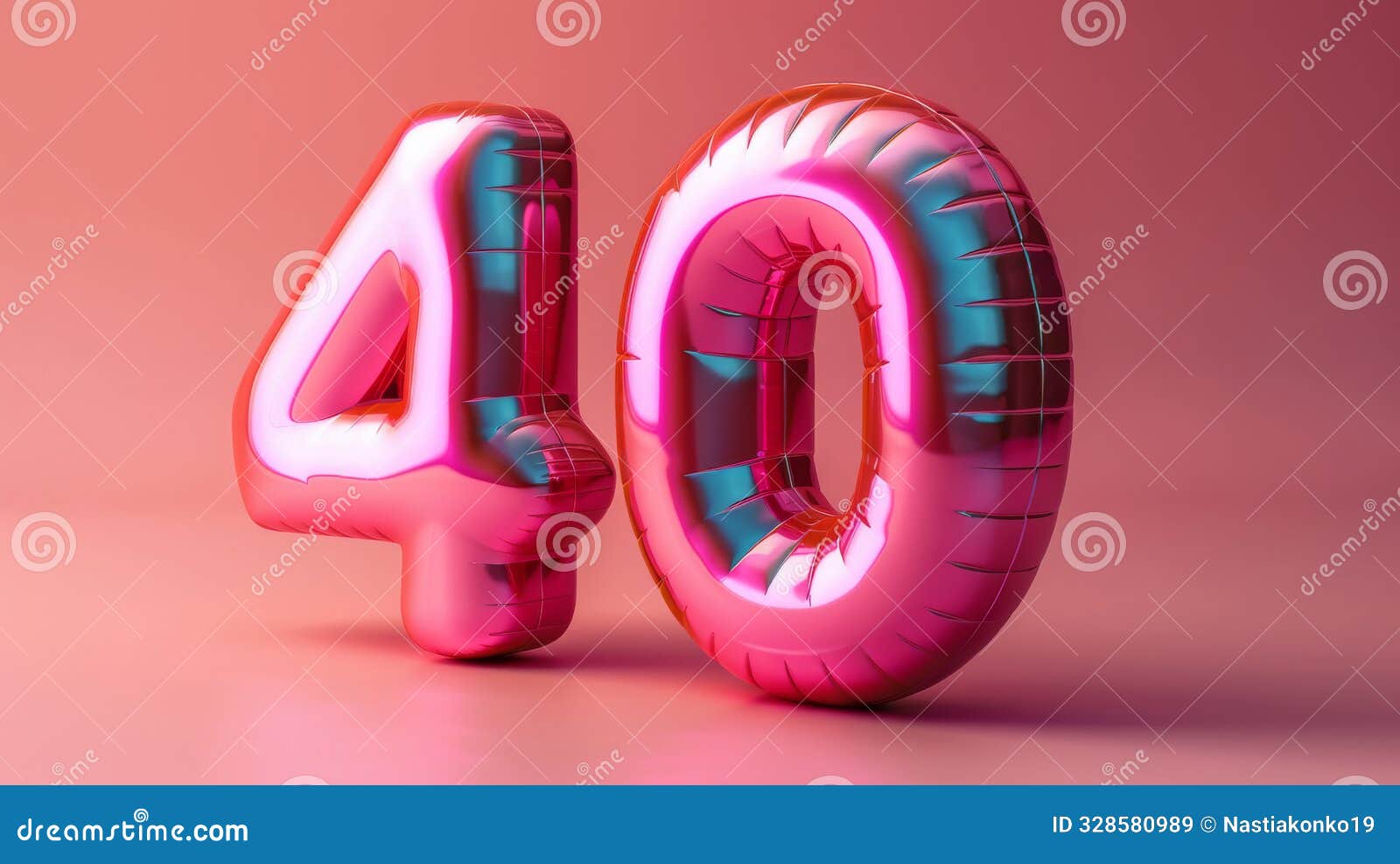 Pink and Blue Metallic Balloon Number 40 on Pink Background ...