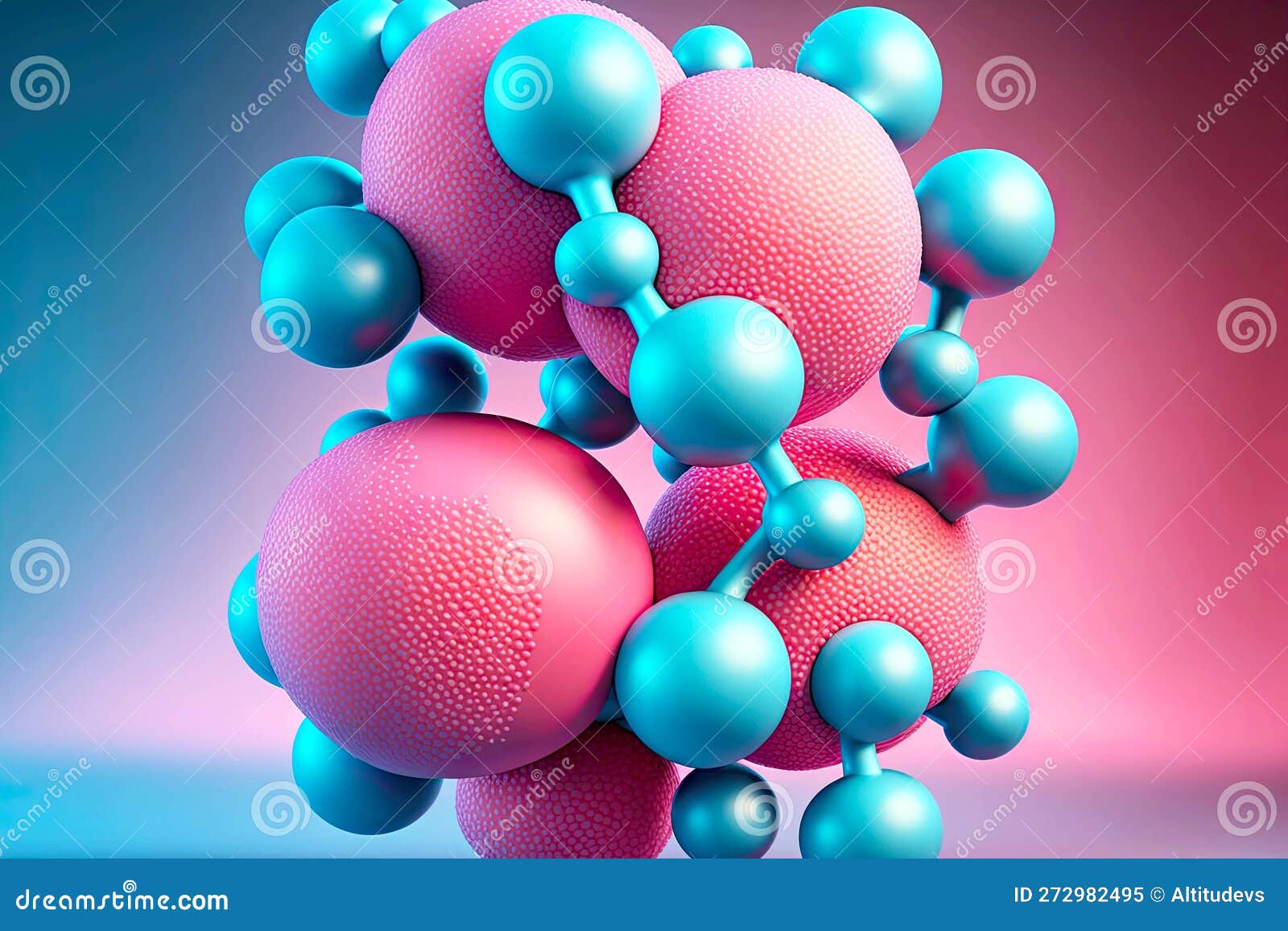 Pink Blue Molecule Closeup Structure on Pink Background Stock ...