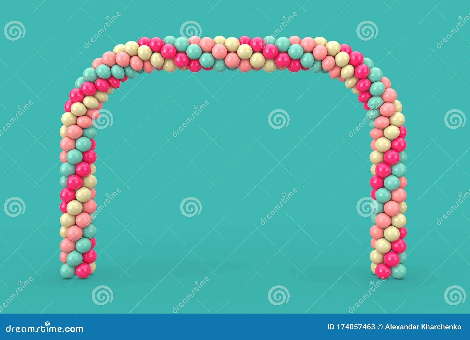 Pink, Blue and Orange Balloons in Shape of Arc, Gate or Portal. 3d ...