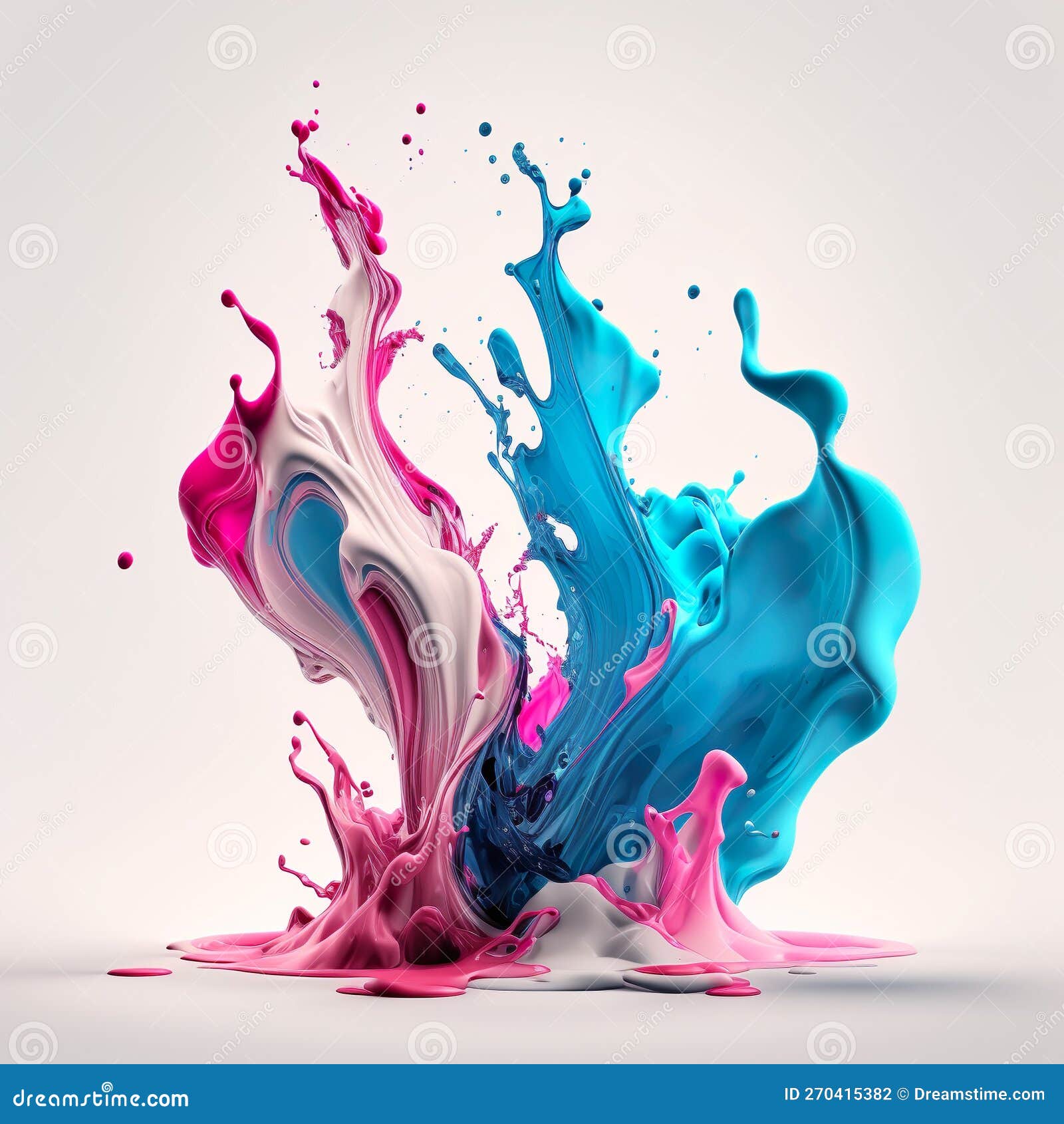 Pink and Blue Paints Splash Curves in Water on White Background Stock ...