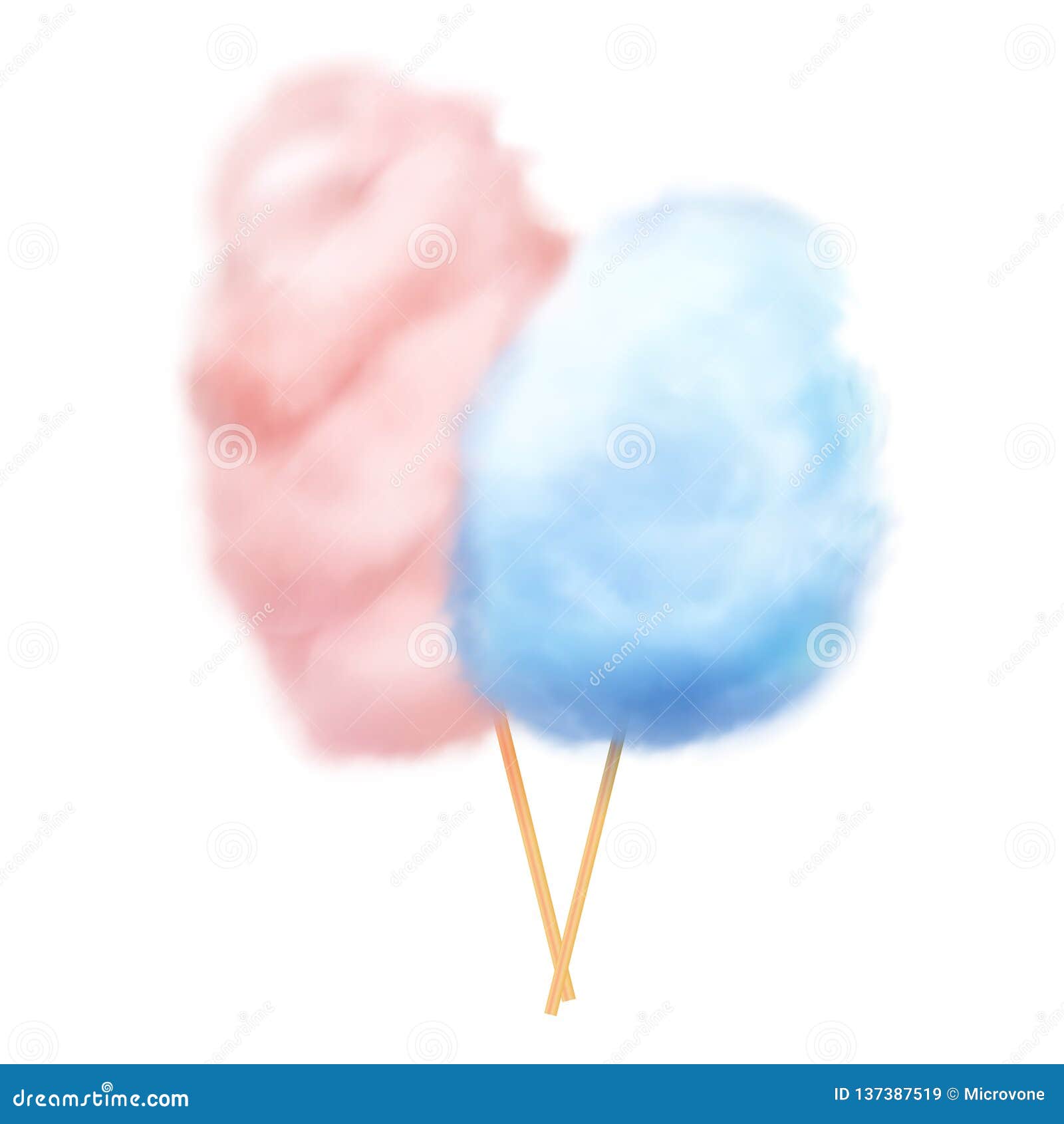Pink And Blue Realistic Cotton Candies With Stick Vector Illustration