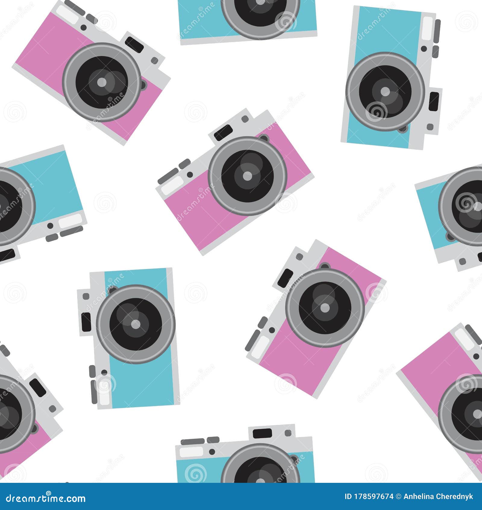 Pink and Blue Retro Camera Pattern Seamless Vintage Photo Hipster ...