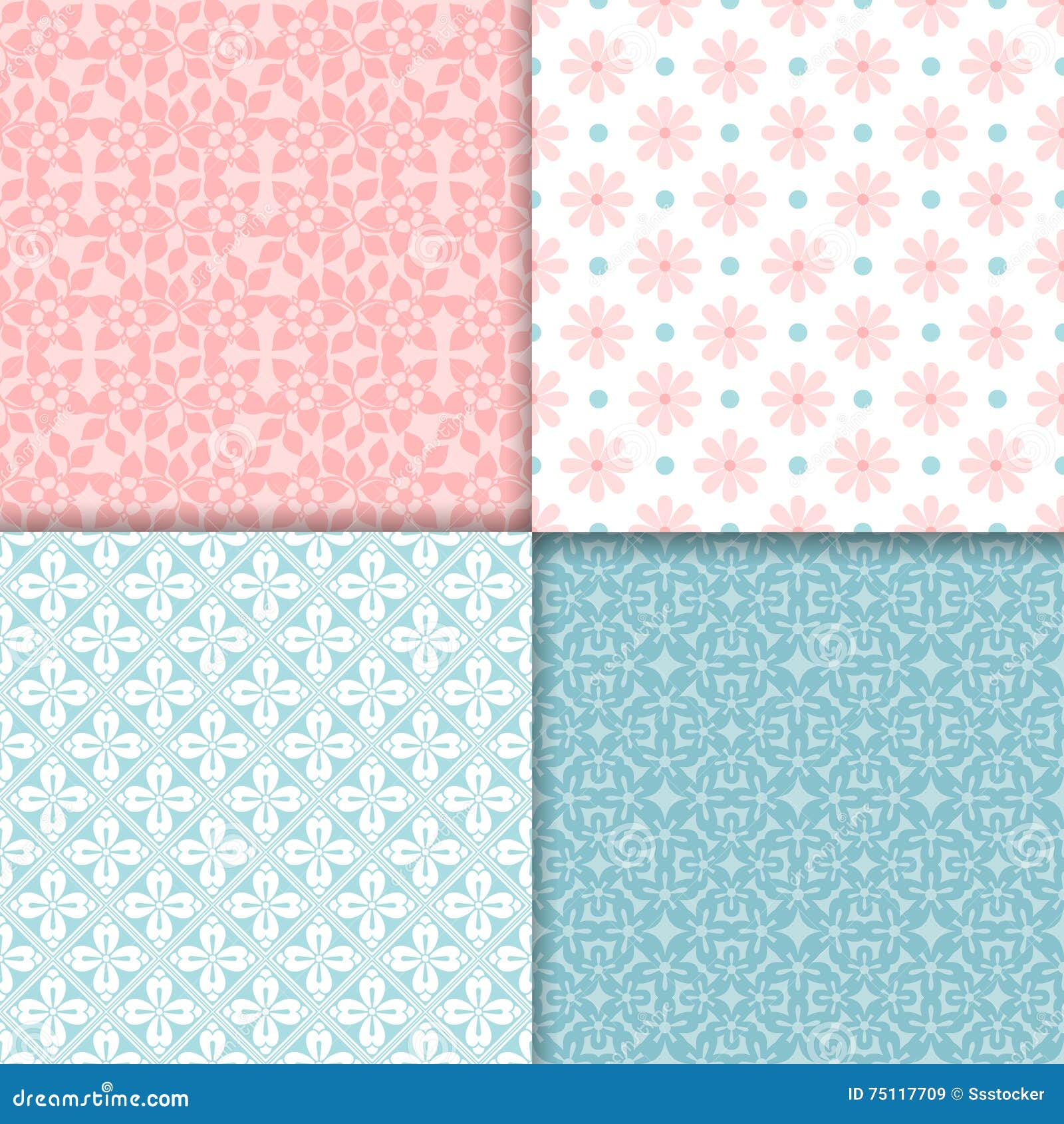 Pink and Blue Seamless Patterns Set Stock Vector - Illustration of ...