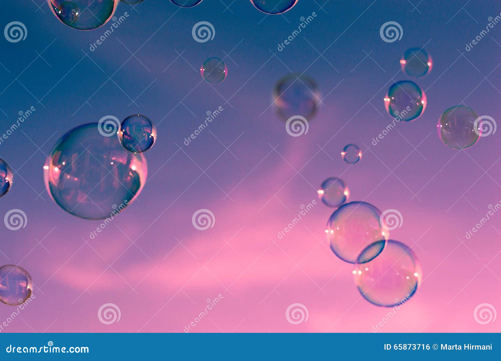 Pink, Blue Sky Clouds, Bubbles Stock Photo - Image of vibrant, moon ...