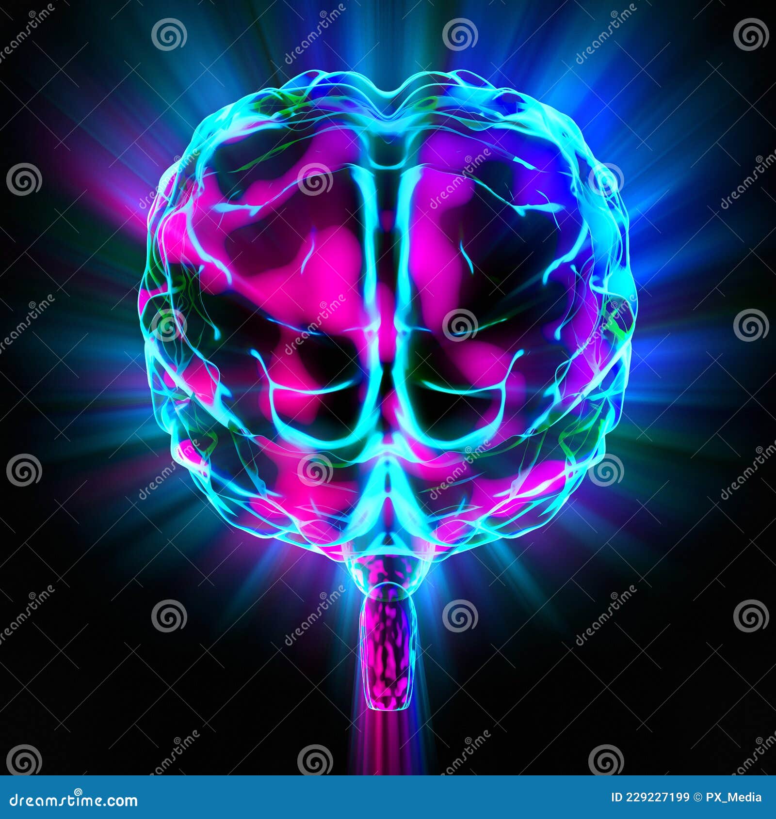 Human Brain and Light Rays - 3D Illustration Stock Illustration ...