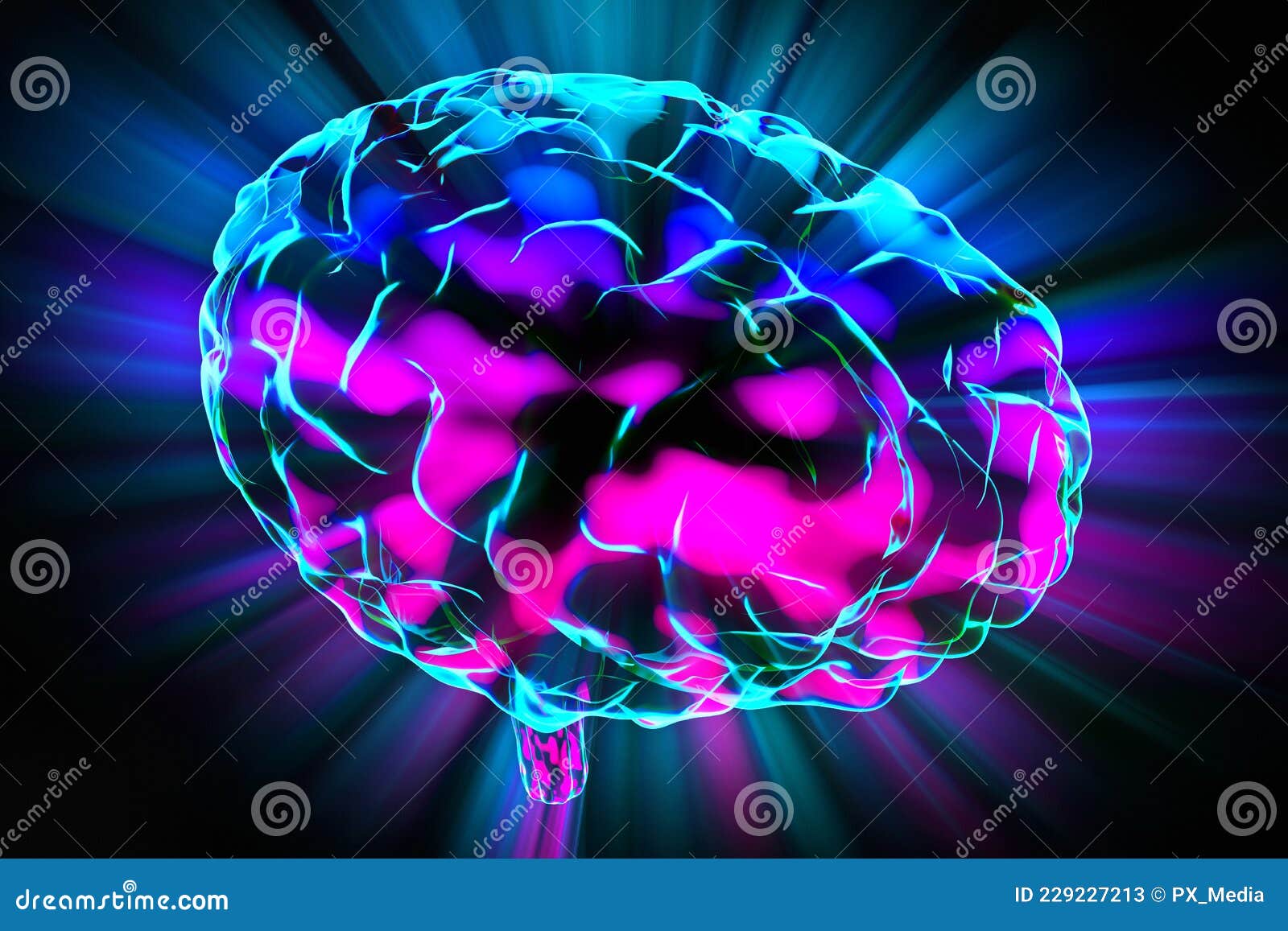 Human Brain and Light Rays - 3D Illustration Stock Illustration ...