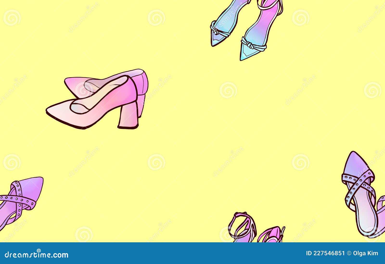 Pink, Blue and Violet Shoes in a Seamless Pattern. Stock Illustration ...