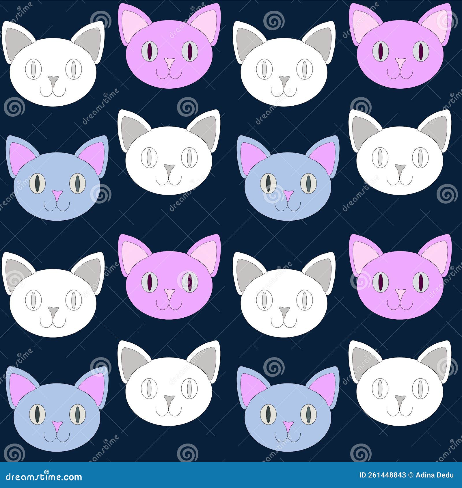 Pink Blue White Cute Cats Seamless Pattern Stock Vector - Illustration ...