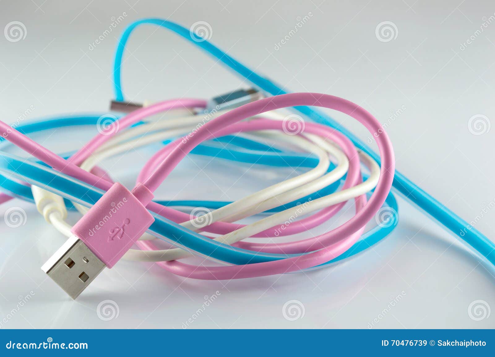 Pink Blue and White USB Cable on Gray Background Stock Image - Image of ...