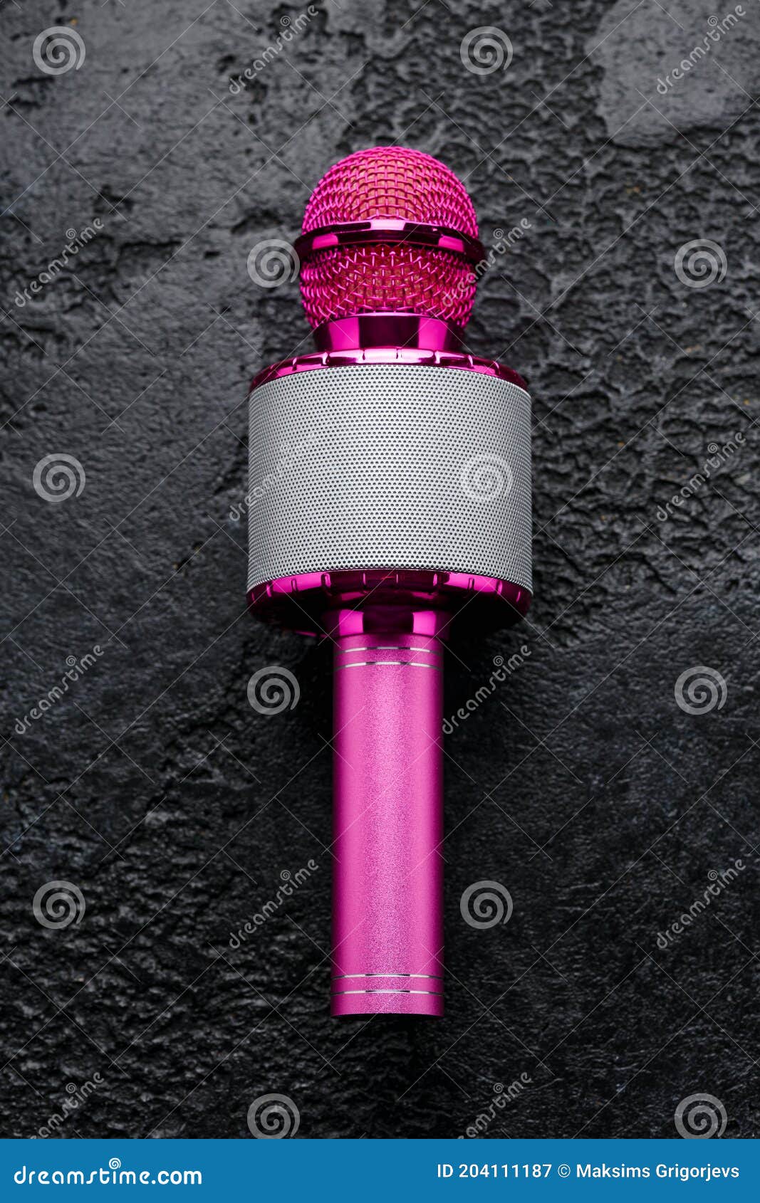 Pink Bluetooth Wireless Karaoke Microphone Speaker on Black Background ...