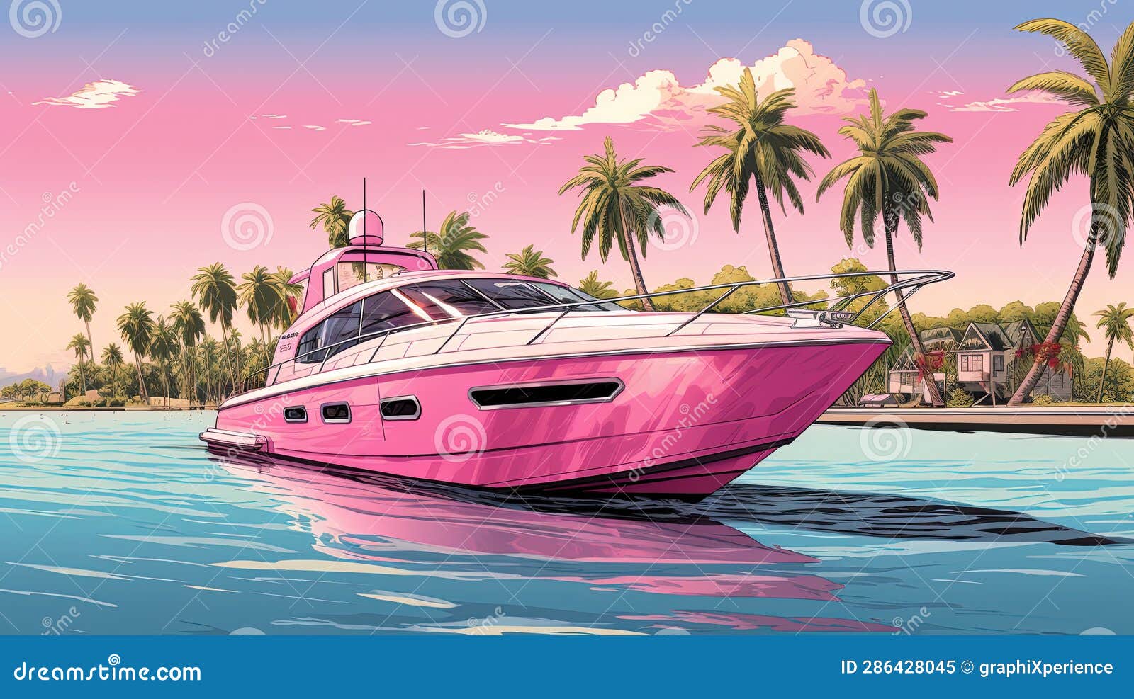 Pink Boat in Miami Beach stock illustration. Illustration of tools ...