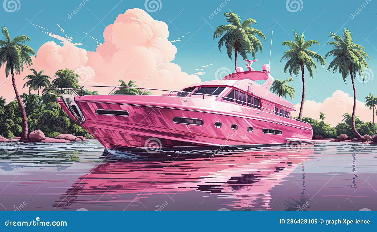 Pink Boat in Miami Beach stock illustration. Illustration of software ...