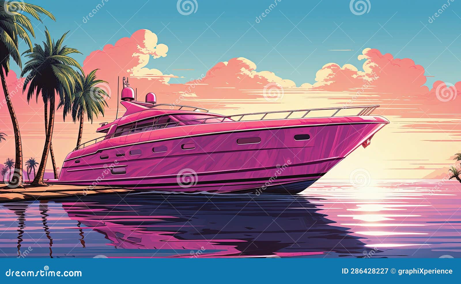 Pink Boat in Miami Beach stock illustration. Illustration of colorful ...