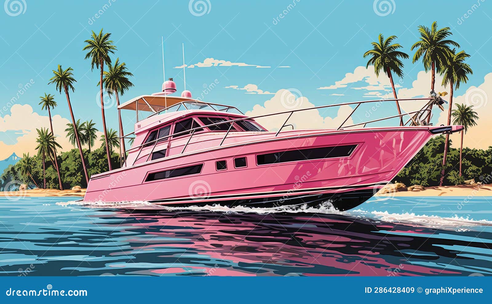 Pink Boat in Miami Beach stock illustration. Illustration of pink ...