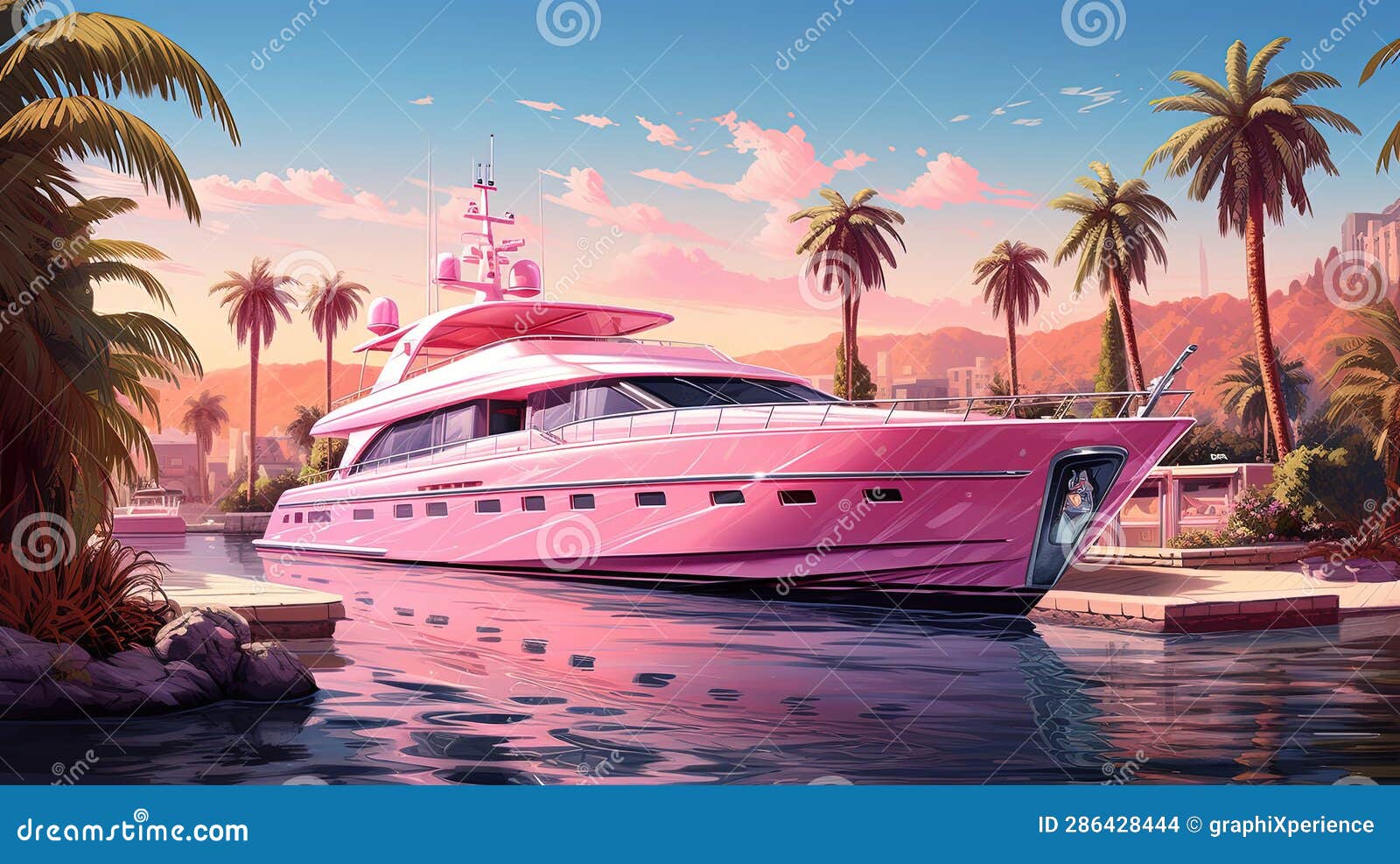Pink Boat in Miami Beach stock illustration. Illustration of miami ...
