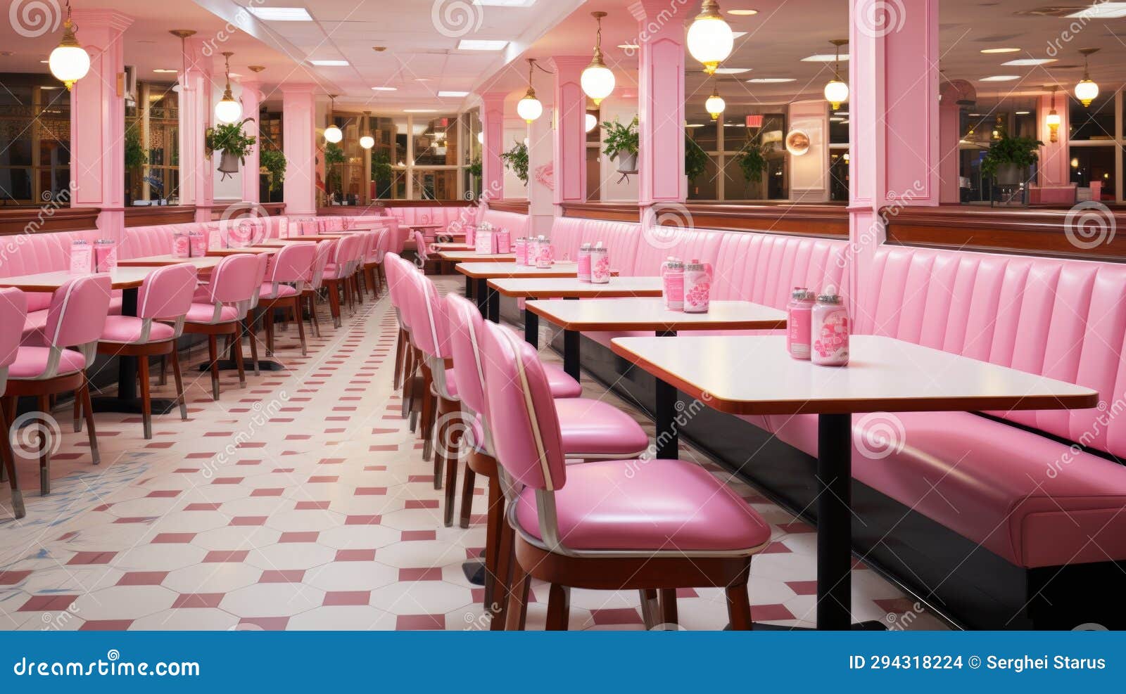 Pink Booths And Tables In A Diner, AI Stock Photography | CartoonDealer ...