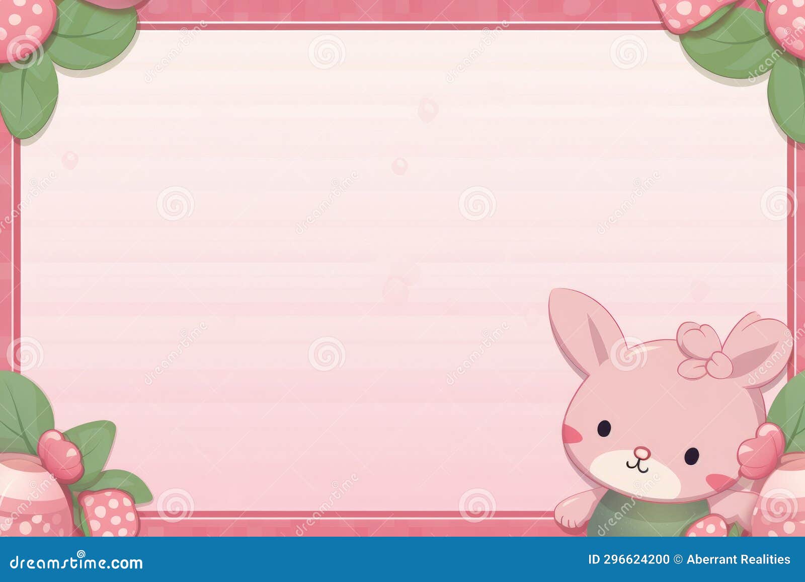 A Pink Border with a Bunny and Strawberry Leaves Stock Illustration ...