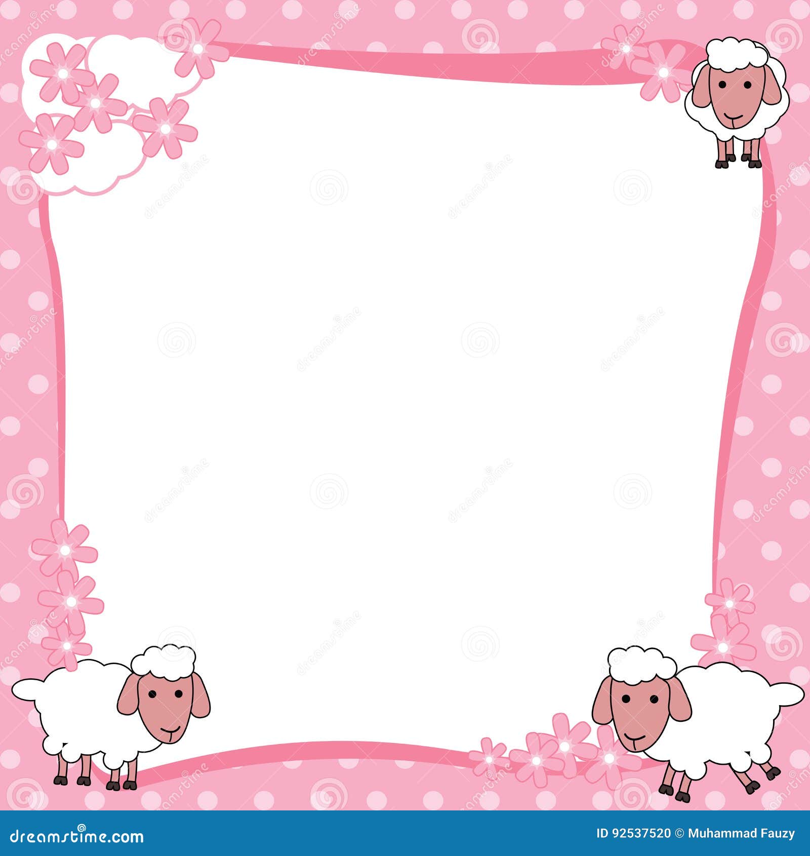 Pink Border Frame with Cute Sheep Stock Vector - Illustration of love ...