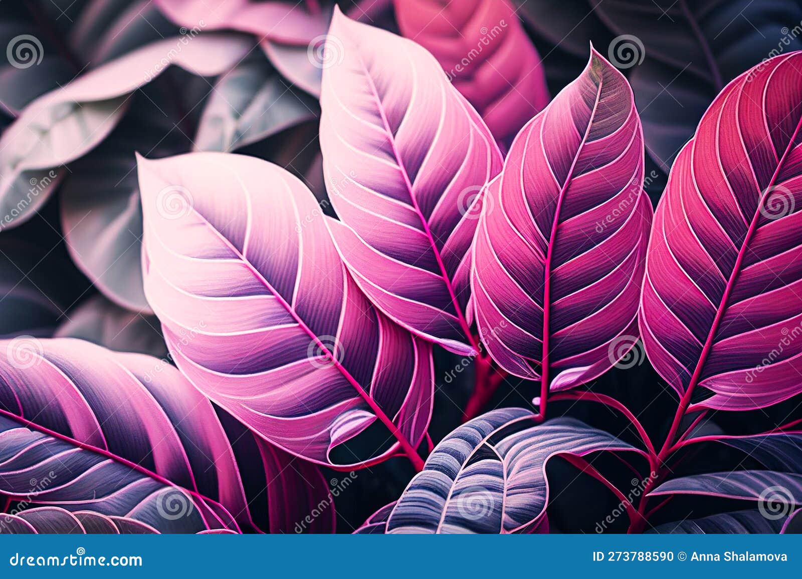 Pink Botanical Background with Delicate Tropical Leaves Elements Stock ...