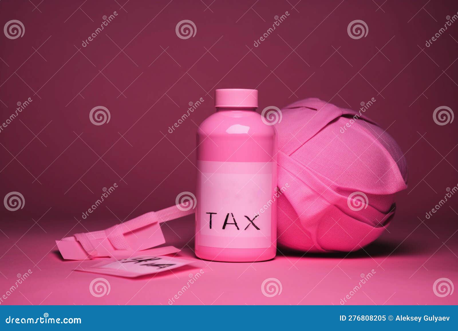 A Pink Bottle with Tax Written on it Sits on a Pink Surface. AI ...
