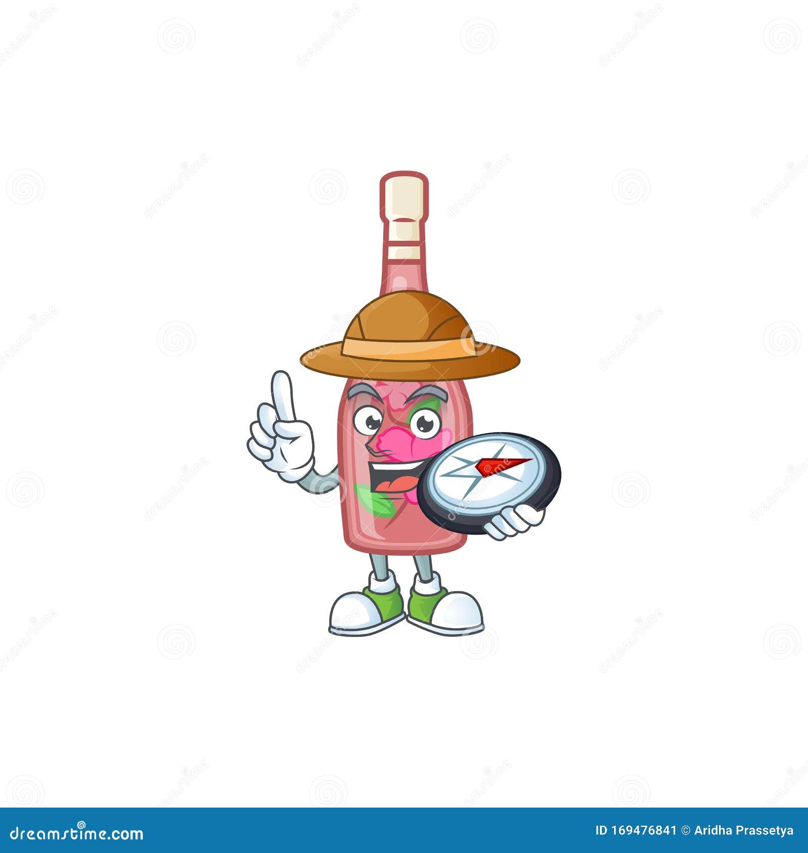 Pink Bottle Wine Stylized Explorer Having A Compass Stock Vector Illustration Of Container