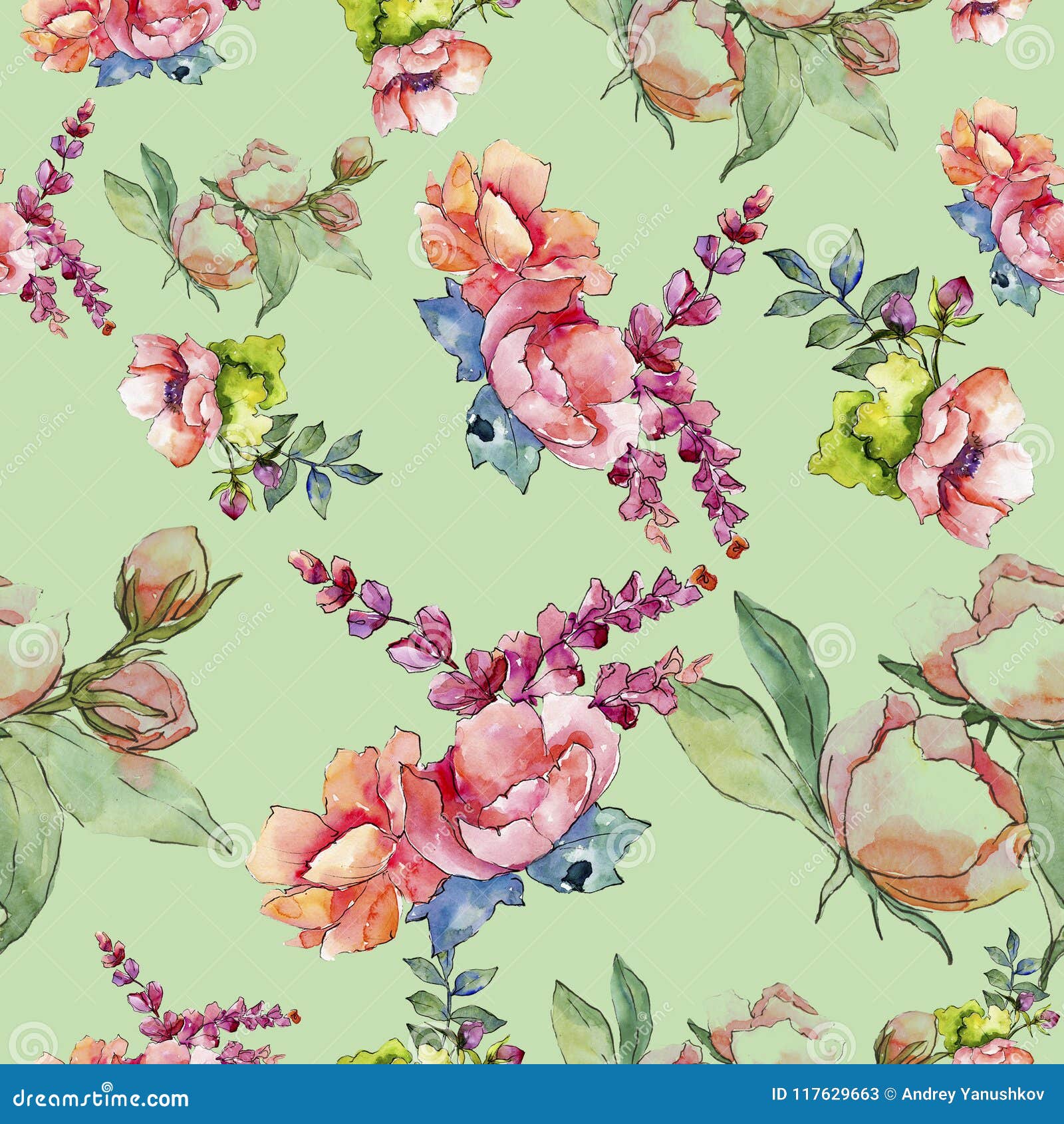 Pink Bouquet Wildflower Seamless Background Pattern Fabric Wallpaper