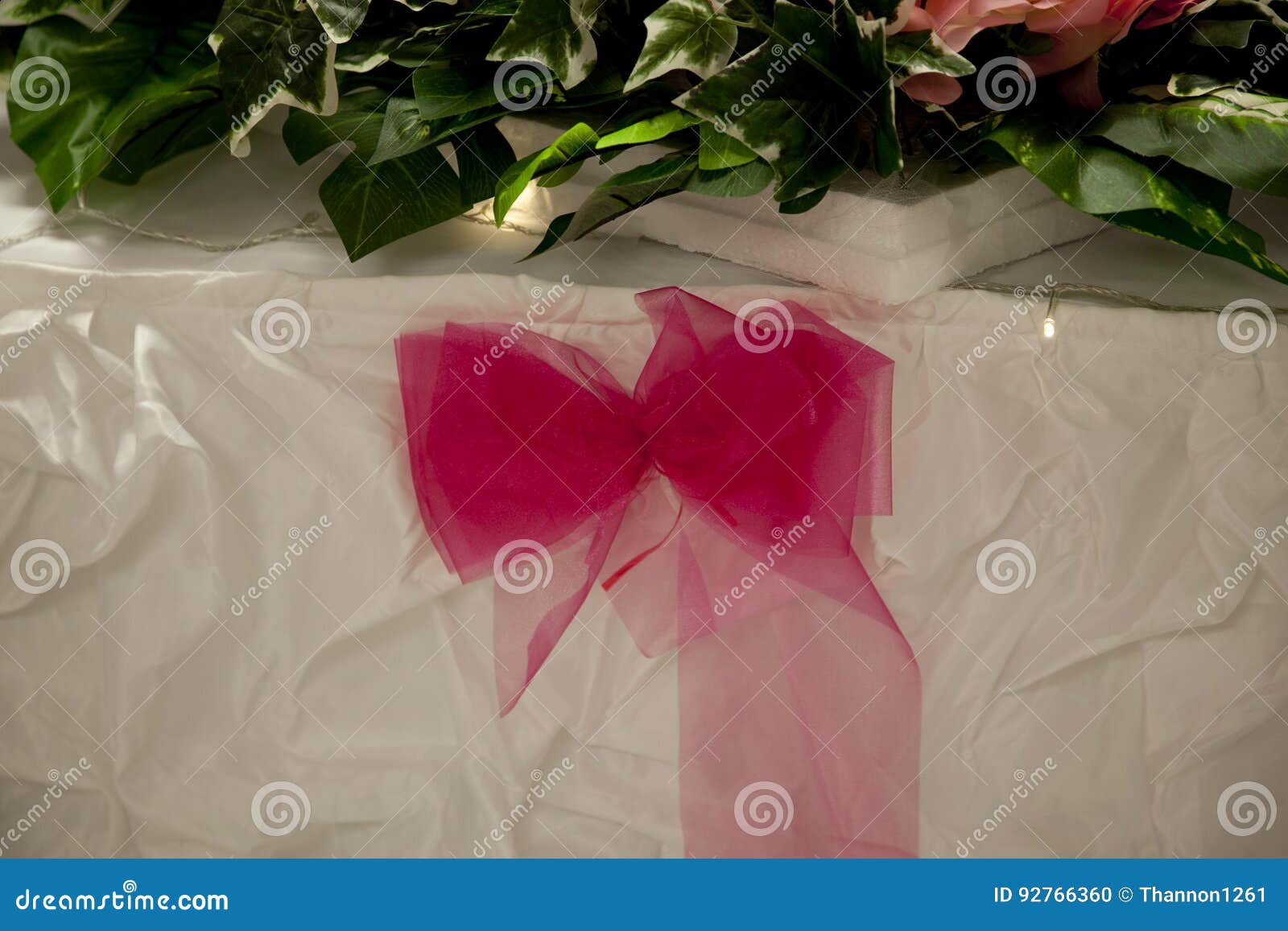 Pink Bow on a Table at a Wedding Stock Photo - Image of ceremony, door ...