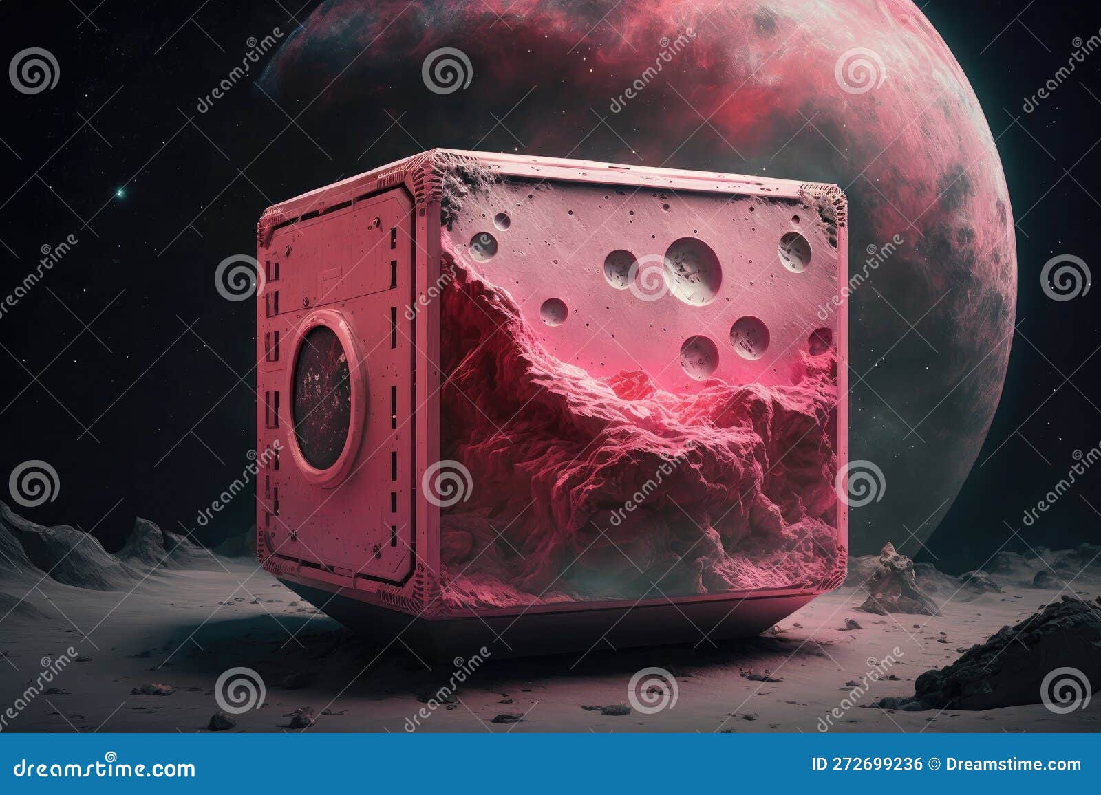 Pink Box Lying in Front of Space Chest on the Moon Stock Illustration ...
