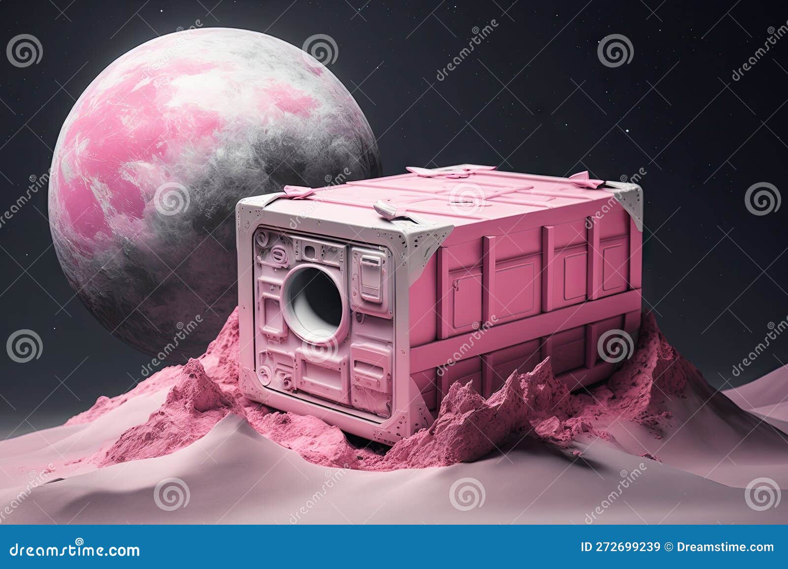 Pink Box Lying in Front of Space Chest on the Moon Stock Image - Image ...