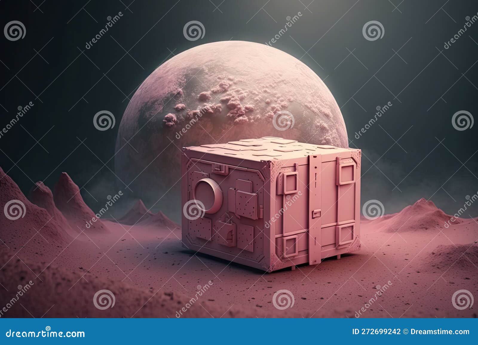 Pink Box Lying in Front of Space Chest on the Moon Stock Illustration ...