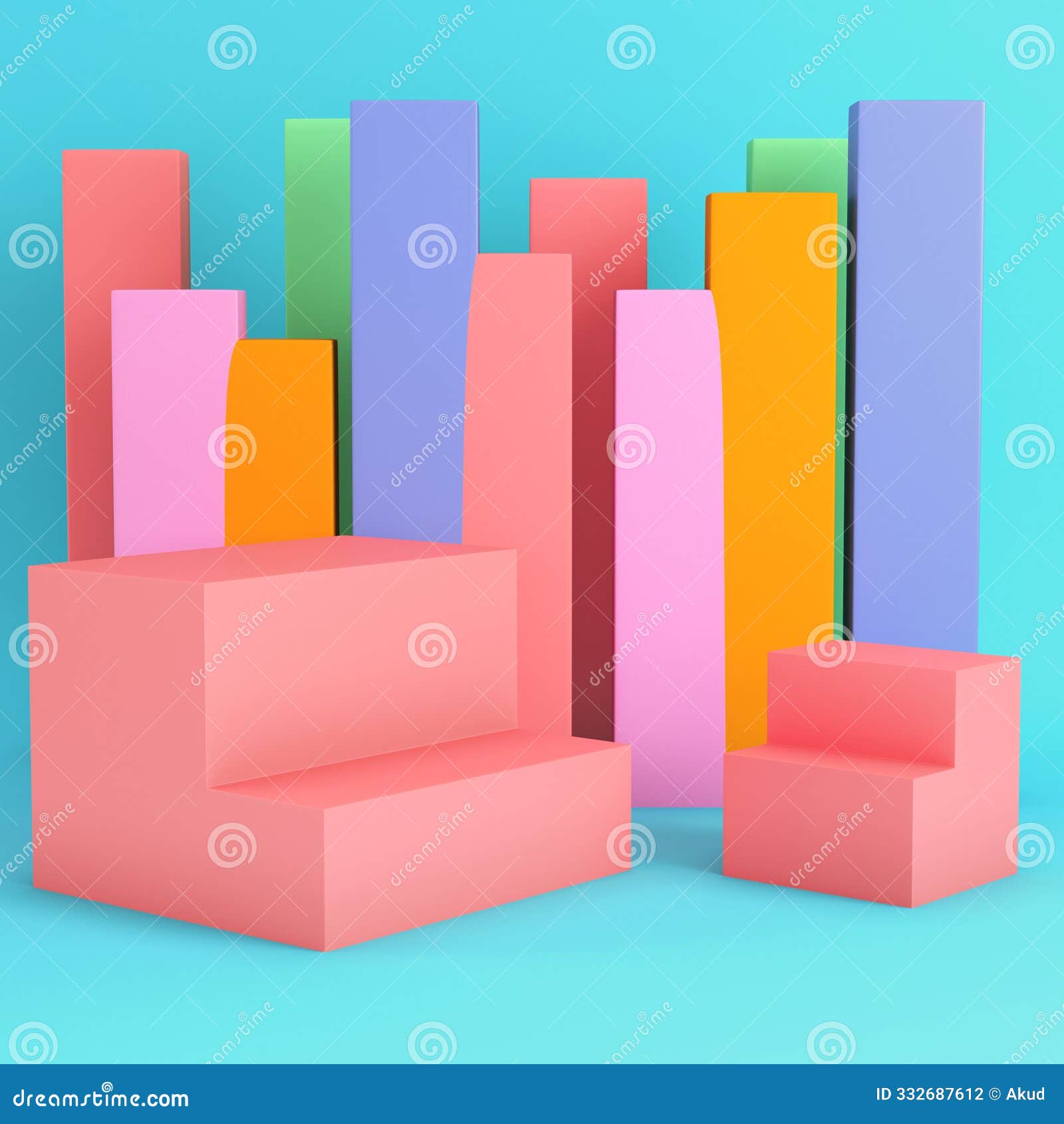 Pink Boxes With Panels On Bright Blue Background In Pastel Colors Stock ...