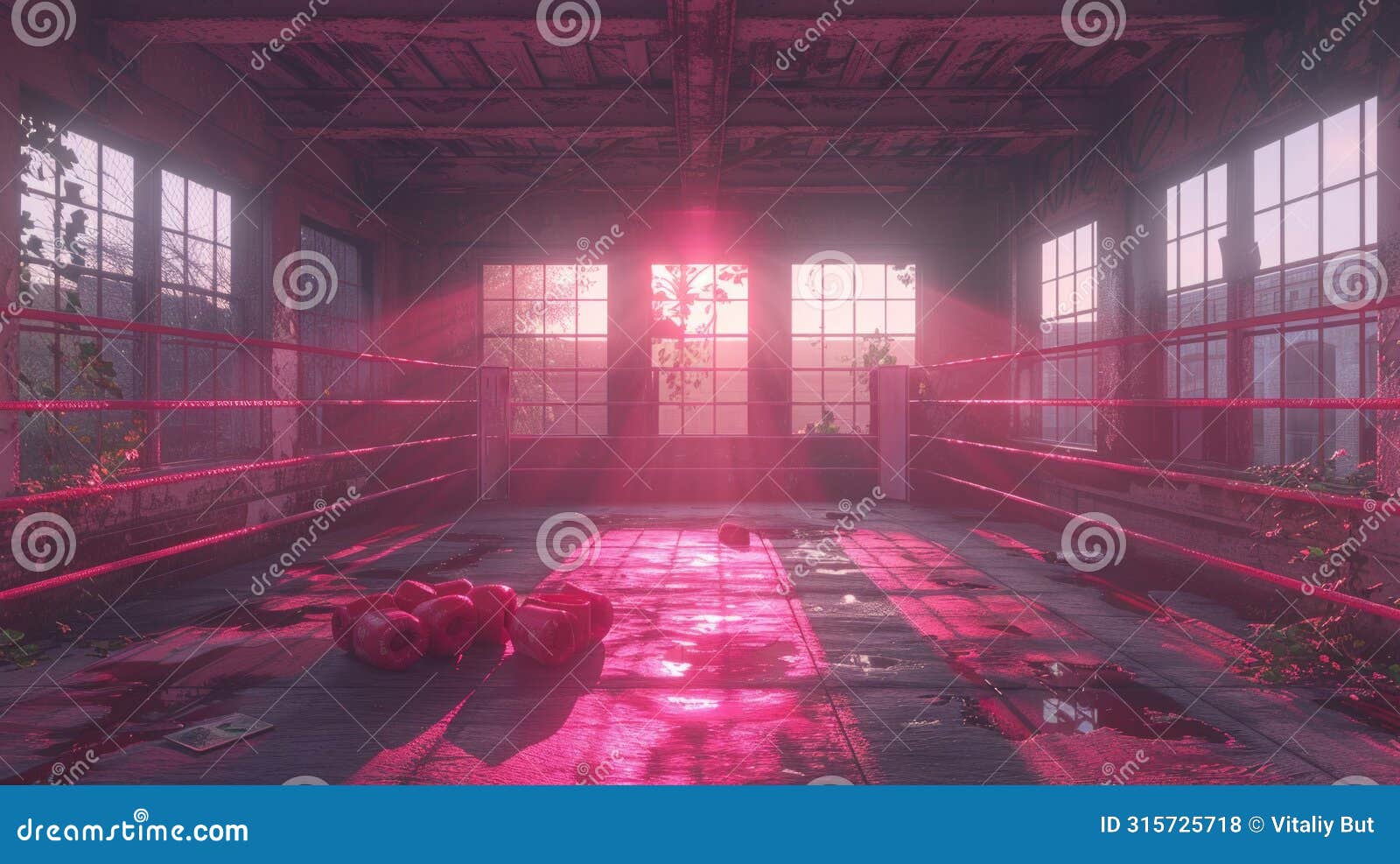 A Pink Boxing Ring Illuminated by the Warm Light of the Sun Streaming ...