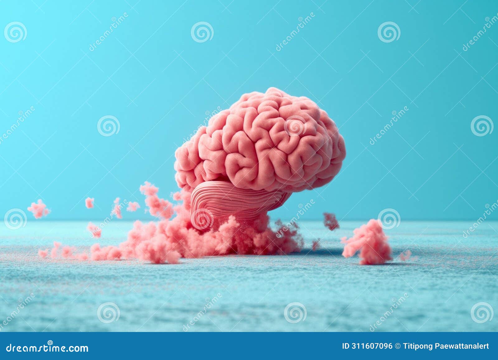 A Pink Brain is on a Blue Background Stock Illustration - Illustration ...