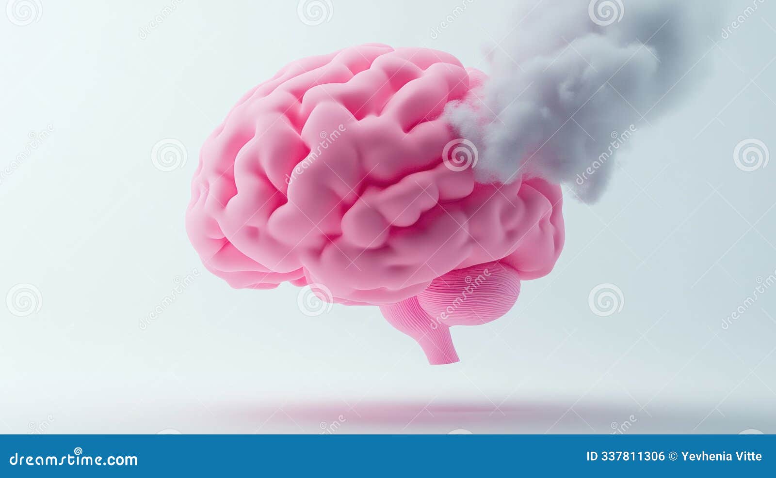 Pink Brain with Smoke Cloud on White Background. Generative Ai Stock ...